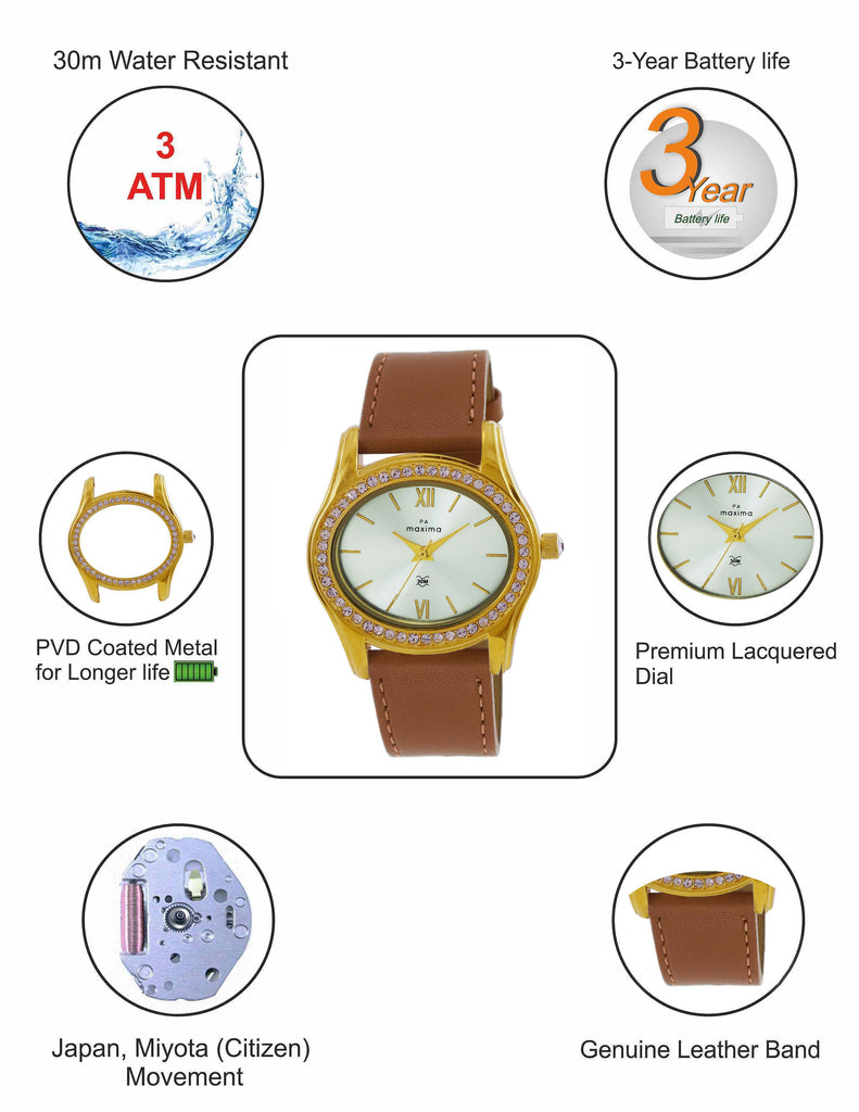 Maxima GOLD Women Silver Dial Analogue Watch - 58780LMLY